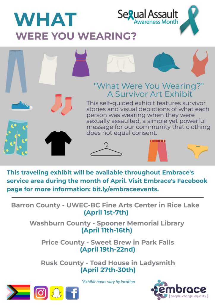 Embrace SAAM Event: “What Were You Wearing?” Survivor Art Exhibit Embrace SAAM Event: “What Were You Wearing?” Survivor Art Exhibit